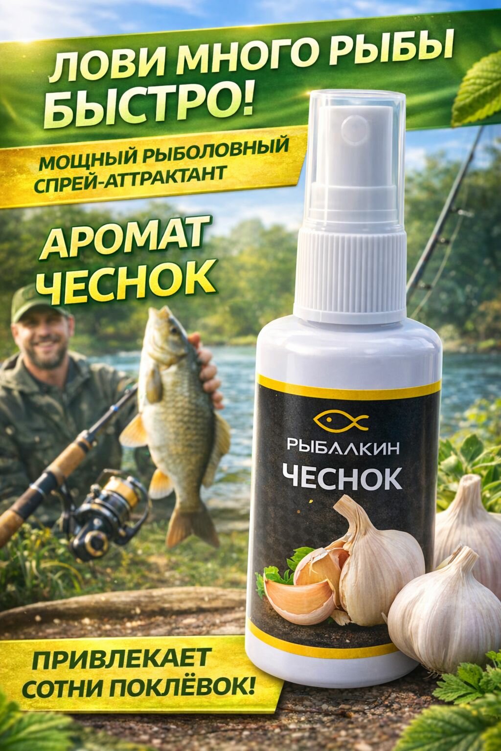 Спрей аттрактант "Чеснок" для рыбалки, ароматизатор для приманки, дип для карпа, фидер, поплавок