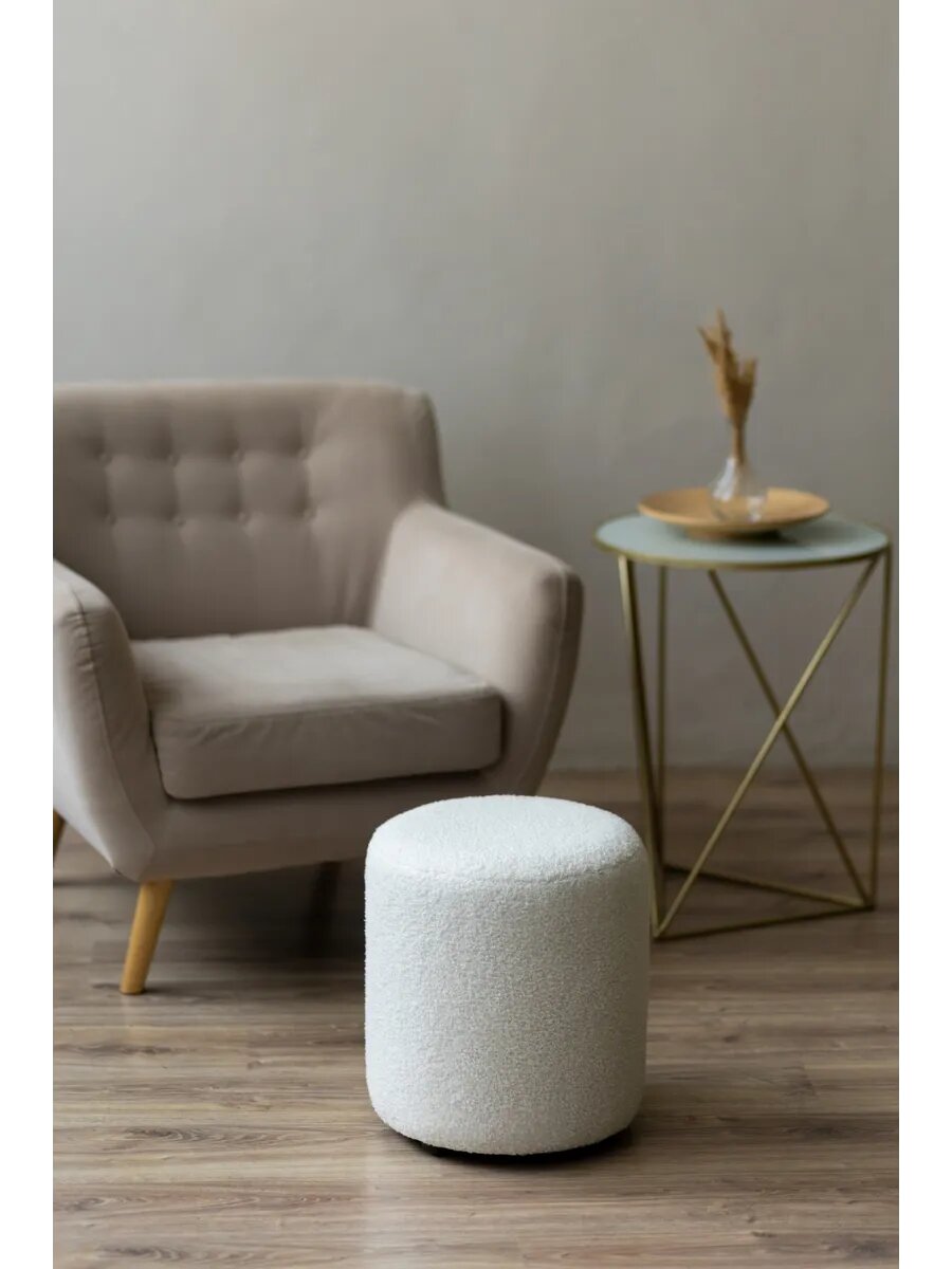 Пуфик белый букле для туалетного столика в спальню и прихожую
