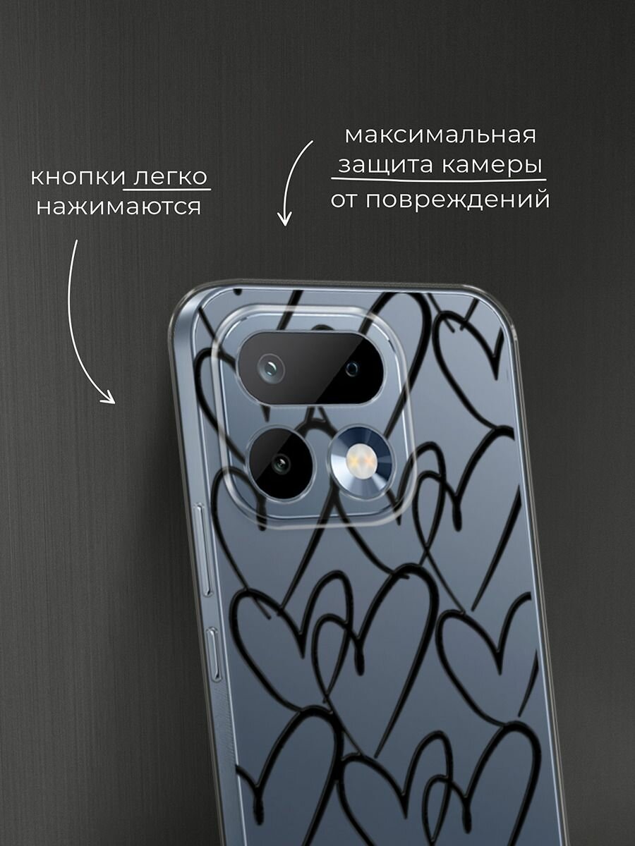 Силиконовый чехол на Realme 16 Pro / Реалме 16 Про с принтом Hearts doodle black 1 — фото 1