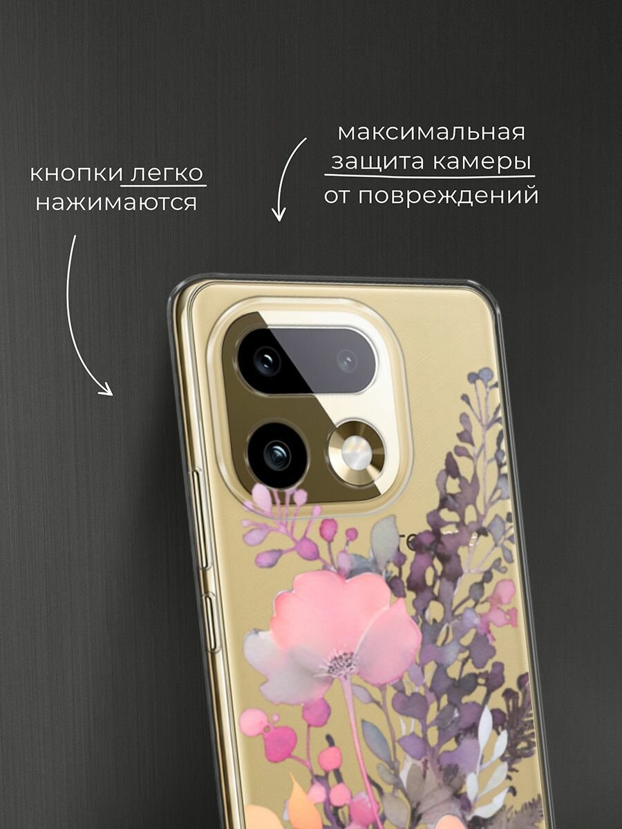 Чехол на Realme 16 Pro+ / Реалме 16 Про+ с принтом Лиловые полевые цветы, прозрачный — фото 1