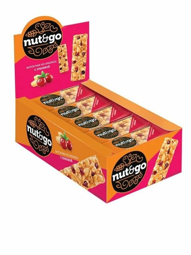 Nut&Go , батончик с арахисом и клюквой, 42 г (упаковка 18 шт)