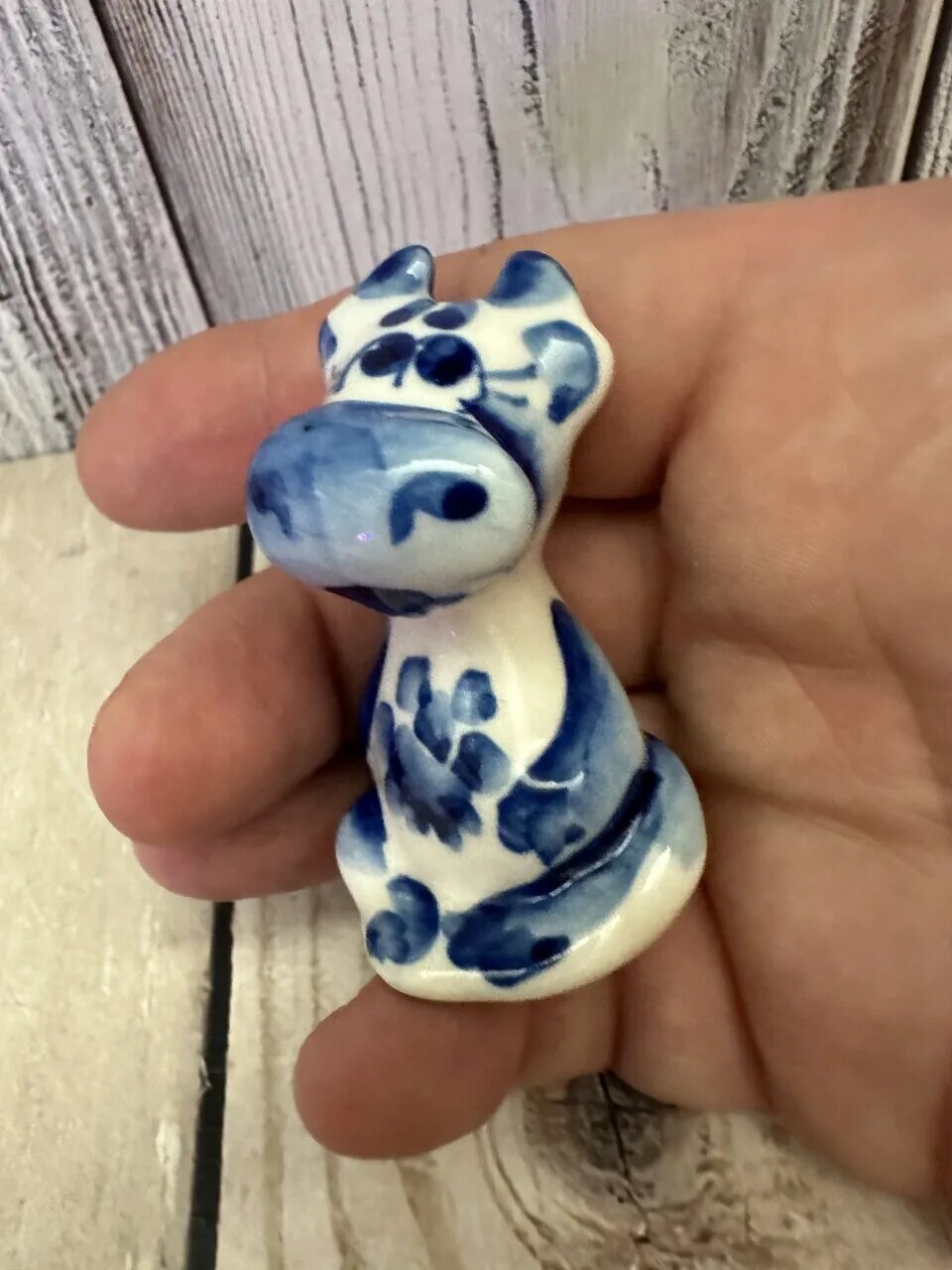 Cтатуэтка Весёлый бычёк Гжель Фарфор винтажная Авторская шикарная