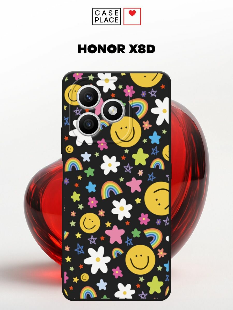 Черный матовый чехол на Honor X8d / Хонор X8d с принтом Детский принт со смайликом