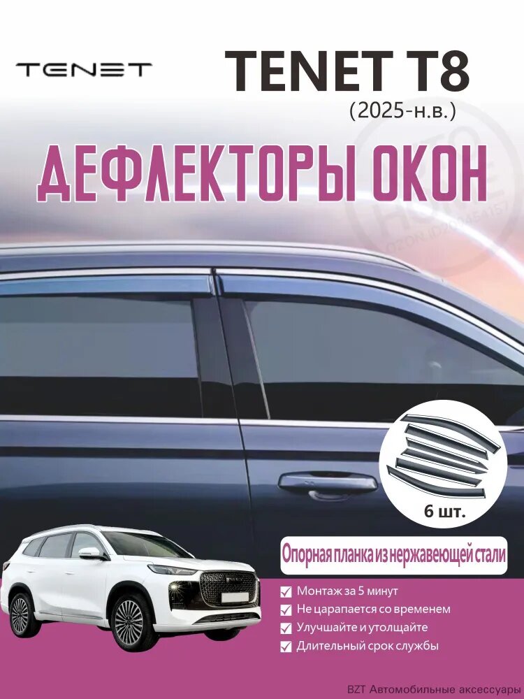 Дефлектор окон TENET T8 (2025-) 6 шт. из нержавеющей стали прозрачные
