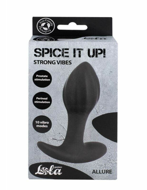 Анальная втулка с вибрацией перезаряжаемая Spice it Up Allure черный, черный, 32 мм