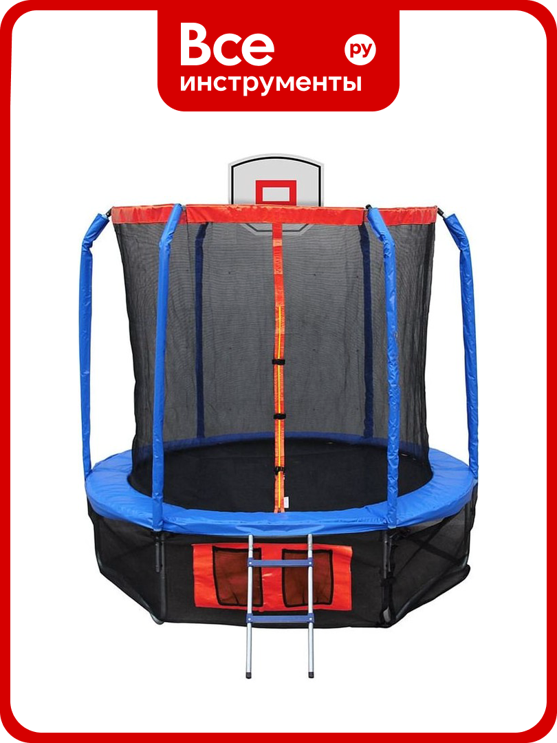 Батут, Ecos, Ecos 12 с сеткой лесенкой и баскетбольным кольцом BS-12FT-3 010366 со стальным каркасом