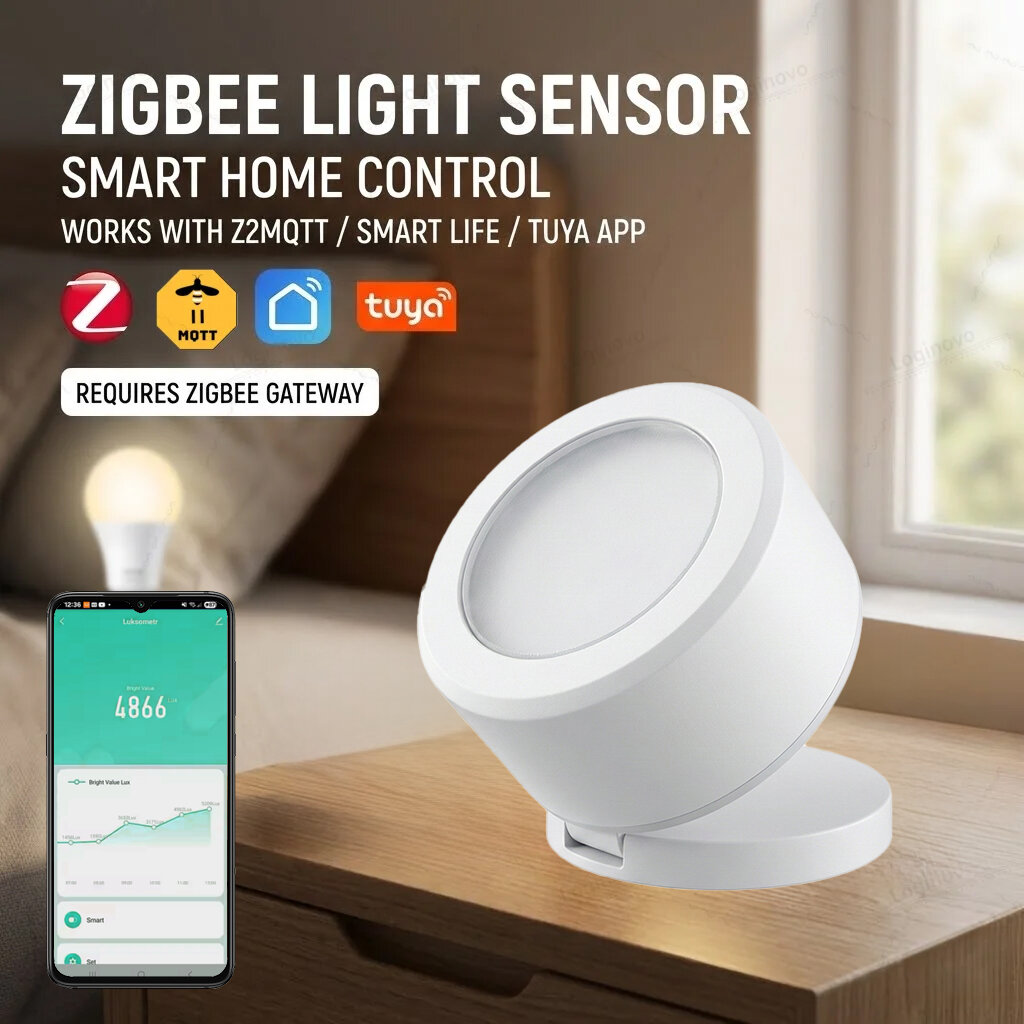 Tuya ZigBee умный Датчик освещенности, С магнитным кронштейном