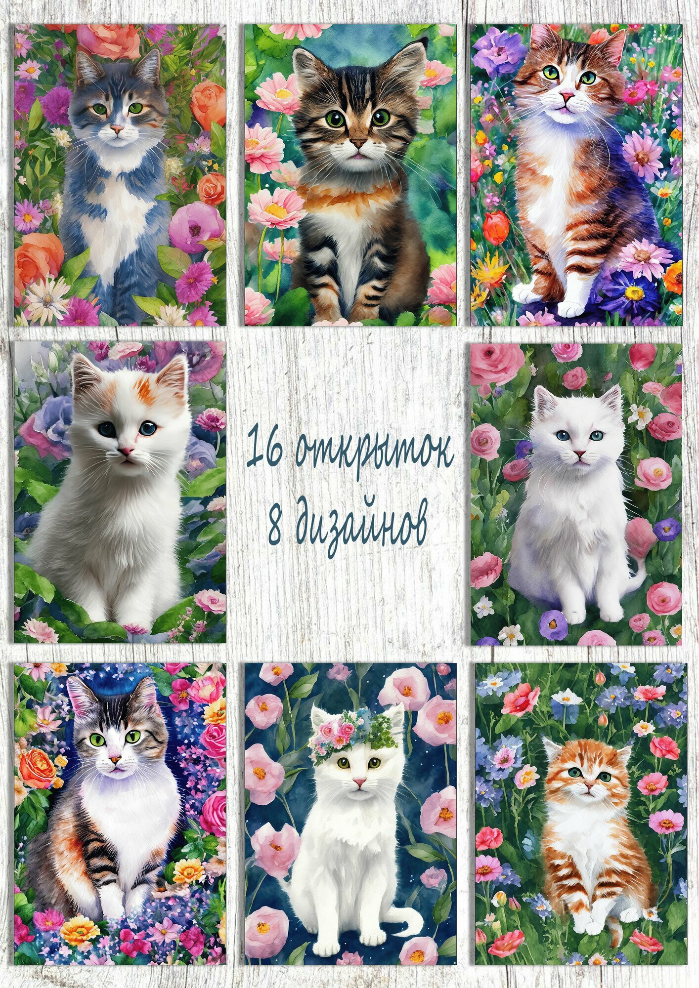 Открытки котики, 16 штук