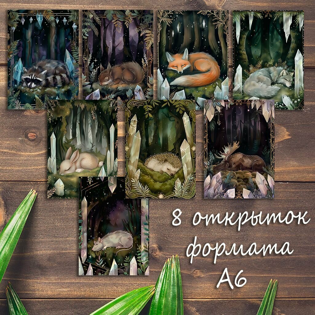 Большой набор открыток Лесные жители, 8 штук