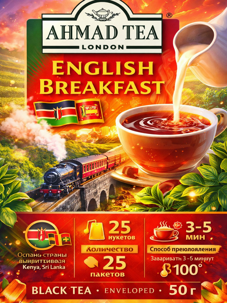 Чай Ahmad Tea English Breakfast черный (2г х 25 пак), 50г
