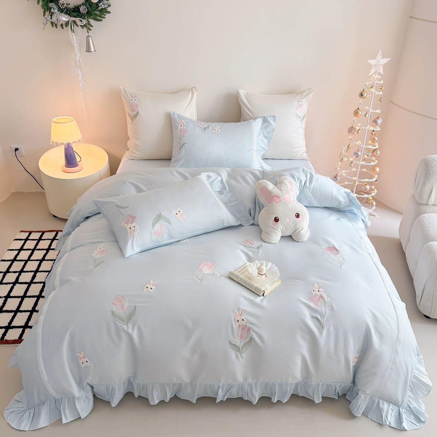 Комплект постельного белья Tulip Rabbit 100S из 100% длинноволокнистого хлопка, 4 предмета, для девочек, в стиле