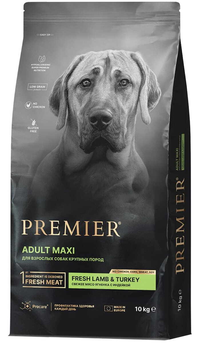Корм сухой Premier Low Grain Dog Adult Maxi Lamb & Turkey низкозерновой для взрослых собак крупных пород, ягненок, индейка, 10 кг