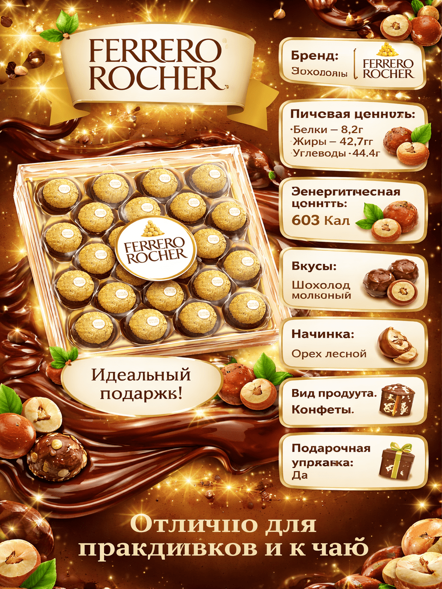 Набор конфет Ferrero Rocher хрустящие из молочного шоколада, 300г