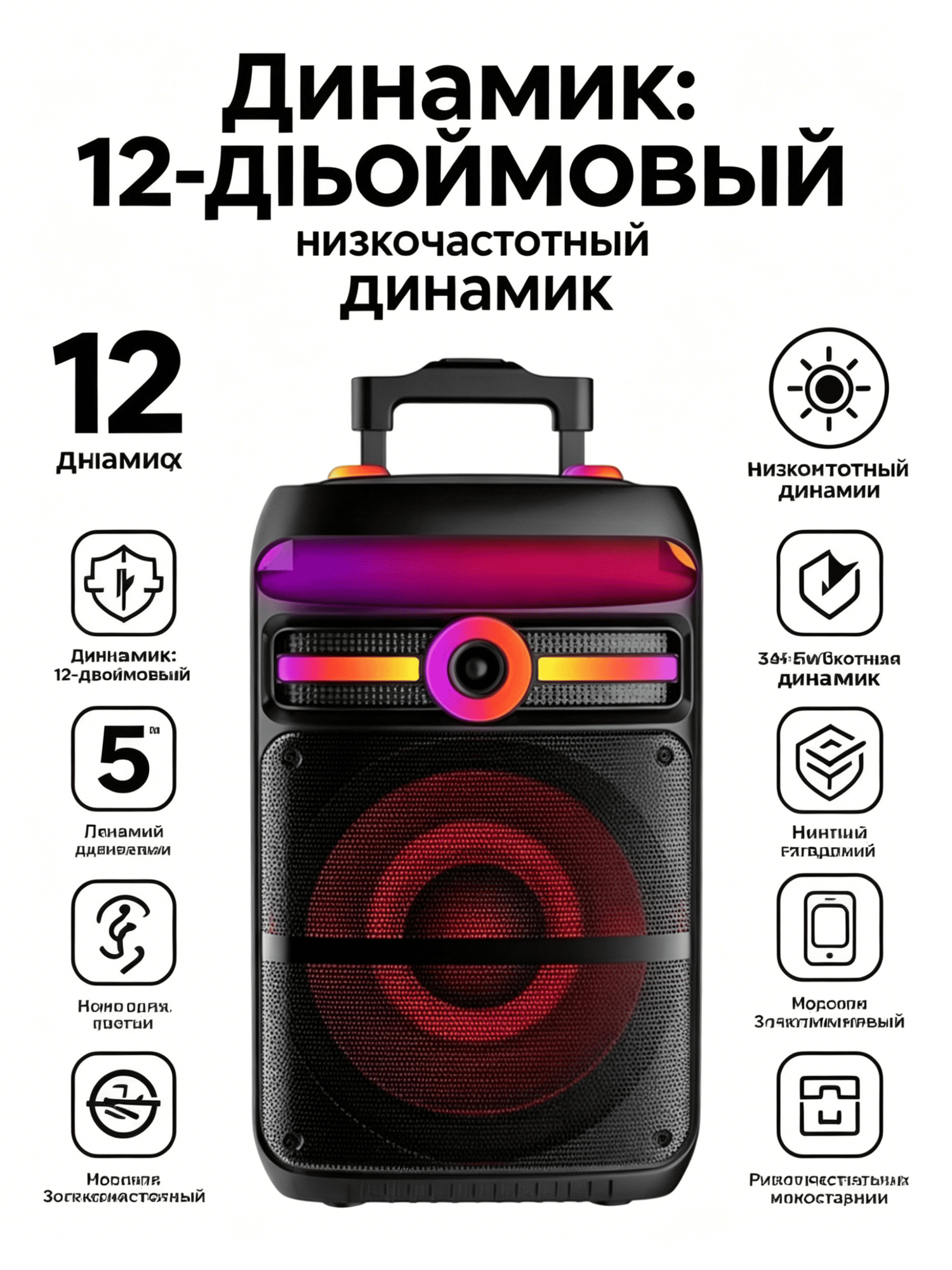 Bluetooth-динамик мощностью 40 Вт, 12-дюймовый НЧ-динамик, 3600 мАч для уличной тележки KTV