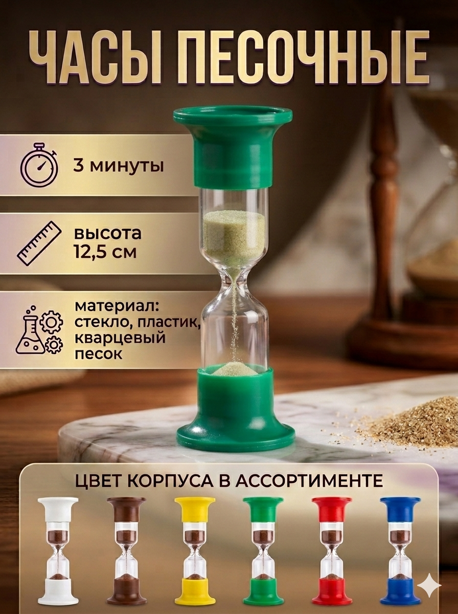 Песочные часы ЧПН-3 (Р), 3 минуты, цветной корпус, стекло, кварцевый песок
