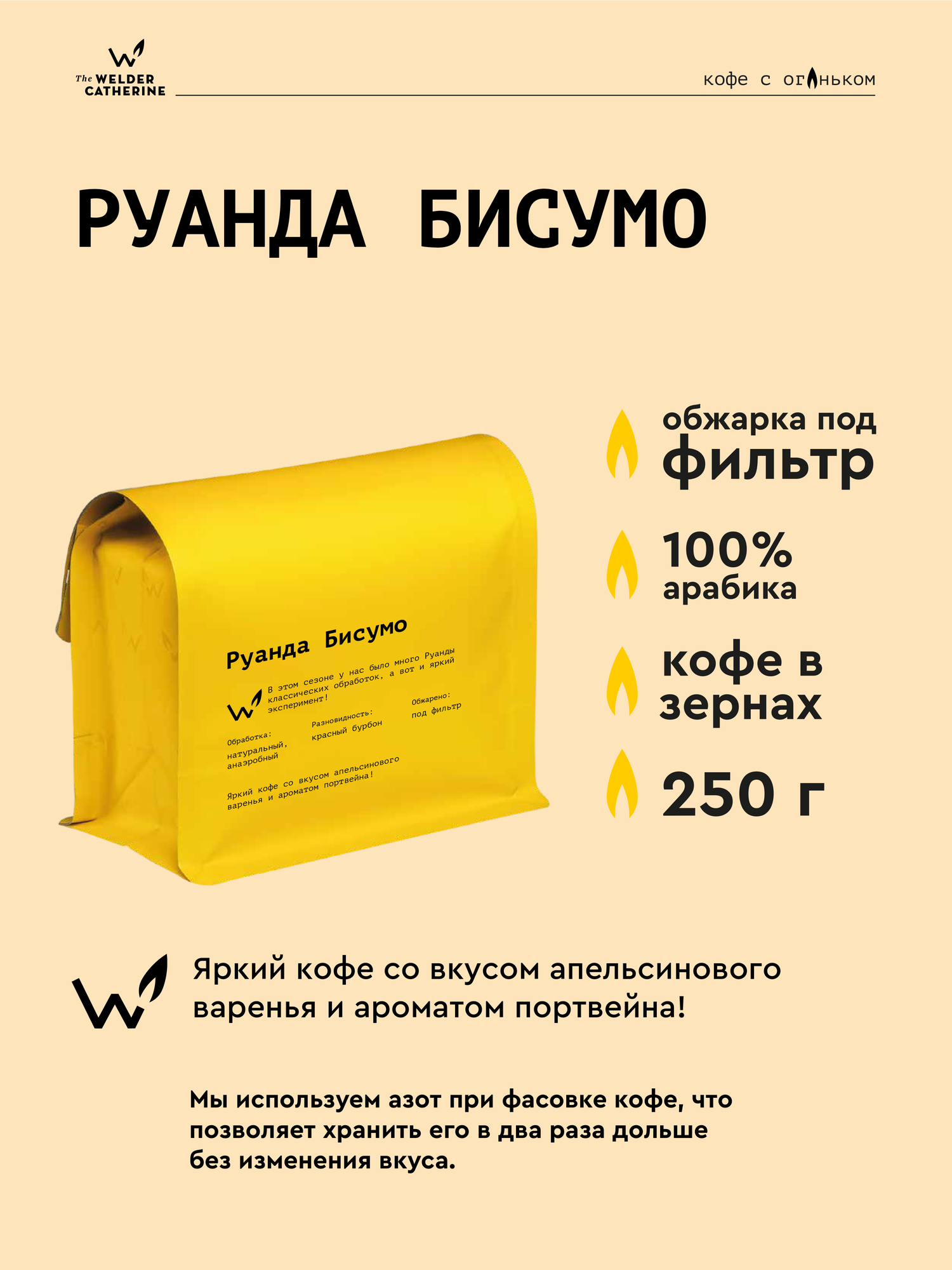 Кофе в зернах Сварщица Екатерина "Руанда Бисумо" под фильтр - 250 гр