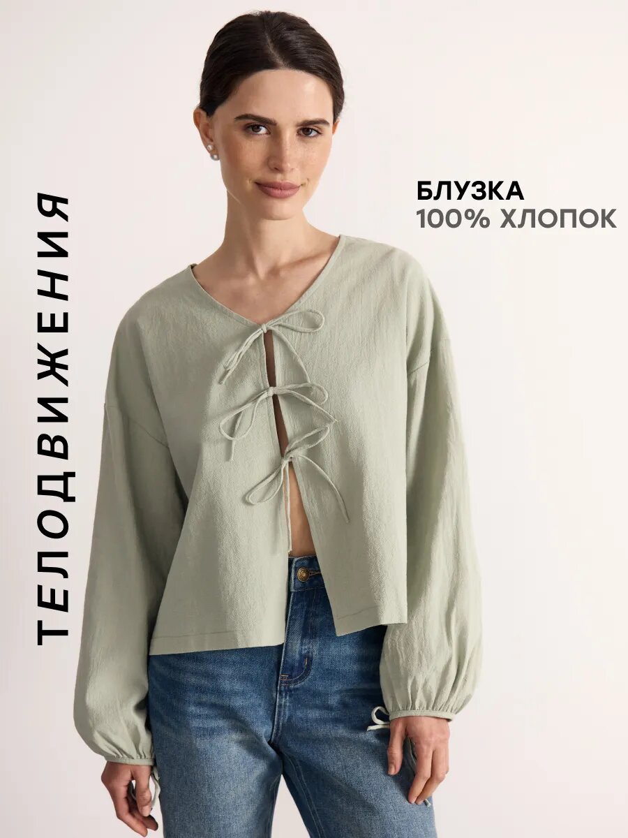 Блуза бохо, оверсайз, с завязками
