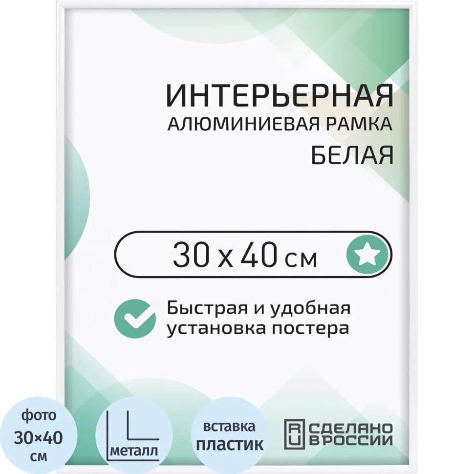 Рамка 300х400, белая, алюминевая, ПЭТ стекло, 2019_34_91_345, 2233106