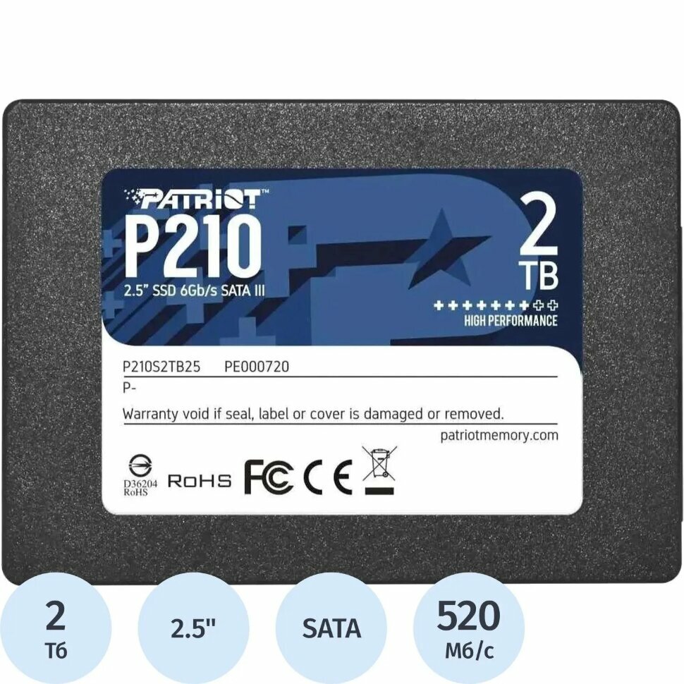 SSD накопитель Patriot (P210S2TB25) SATA III 2Tb P210 2.5, 1993131