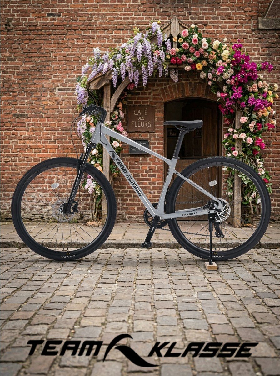 Велосипед гравел Team Klasse FB-12, гибридный, 9 скоростей, диаметр колес 27.5", рама 17", белый, серый