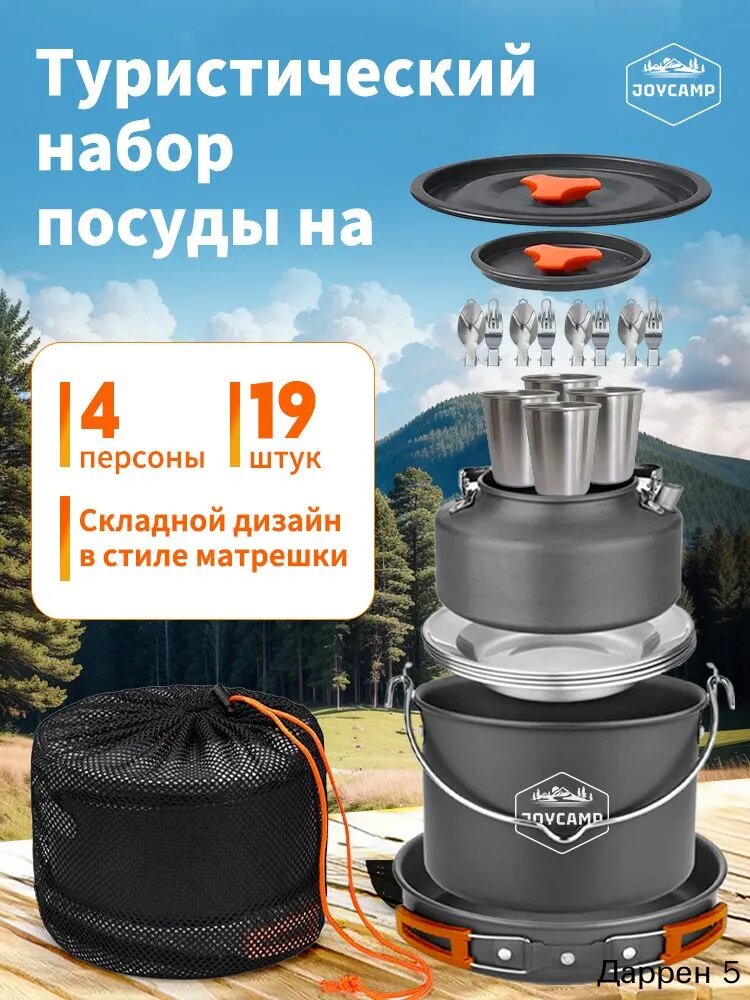 Набор посуды для походов на 4 человека из алюминия-19.7 см, 17.2 см