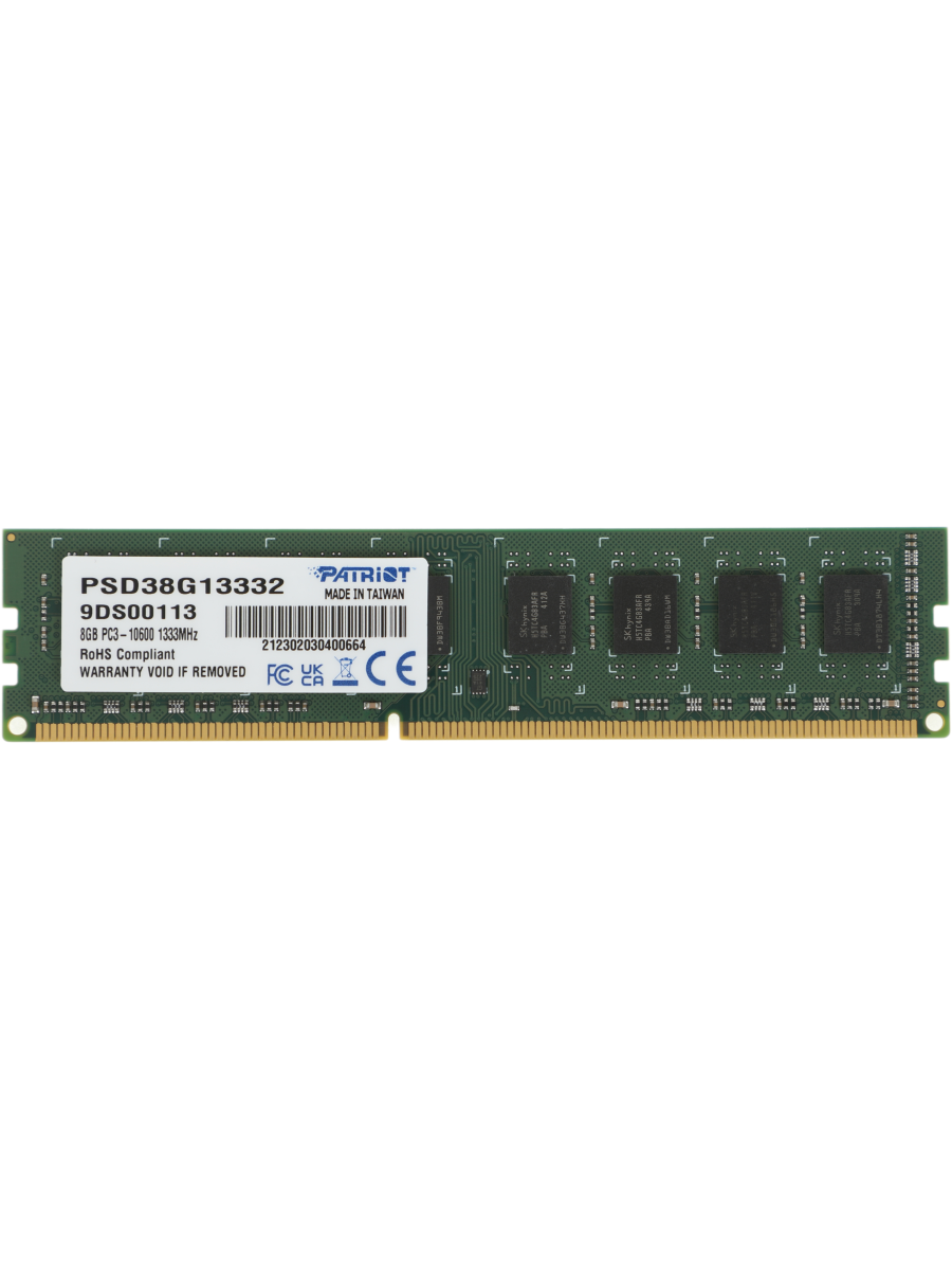 Память DDR3 8GB 1333MHz Patriot PSD38G13332 RTL PC3-10600 CL9 DIMM 240-pin 1.5В dual rank RTL