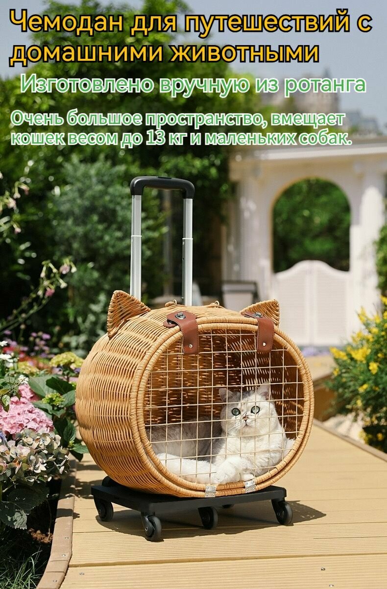Плетеный вручную ротанговый чемодан для путешествий с домашними животными