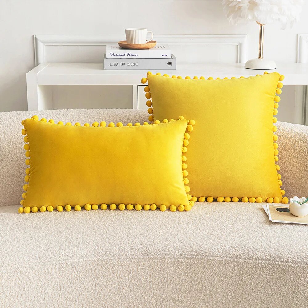 Декоративные наволочки inyahome, бархатные, с помпонами 30x50cm 1pcs cover, Желтый, SP yellow
