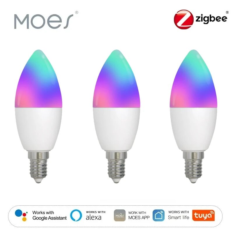 MOES Zigbee RGB Светодиодная лампа-свеча E14 5 Вт 3шт