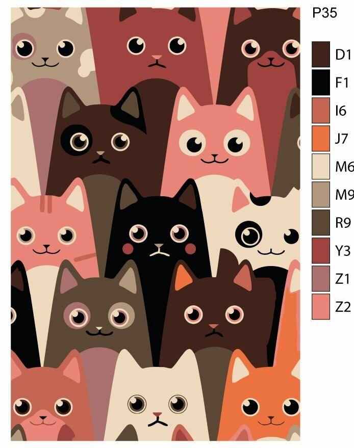 Детская картина по номерам P35 "Жирные котики. Мультяшные котики" 20x30