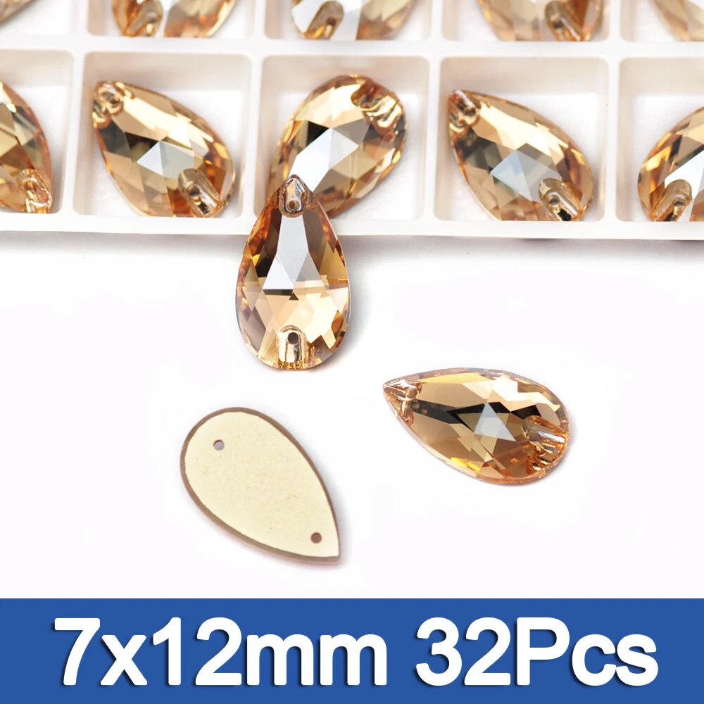 PUBRILEX Золотые тени Смесь плоские стразы Drop 7x12mm 32Pcs