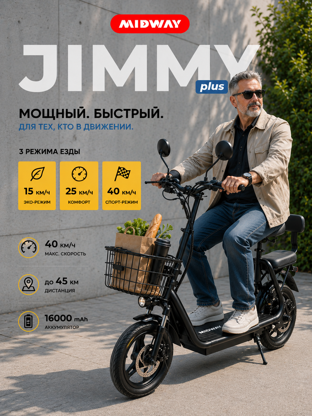 Электросамокат MIDWAY JIMMY PLUS / самокат электрический взрослый