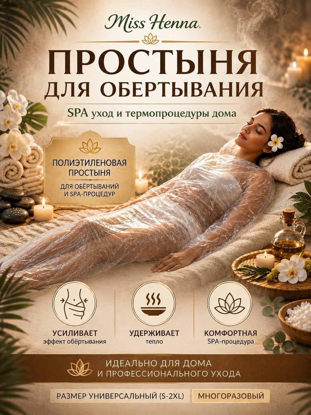 Полиэтиленовая SPA простыня для обёртывания и похудения термоэффект и уход за телом Miss Henna
