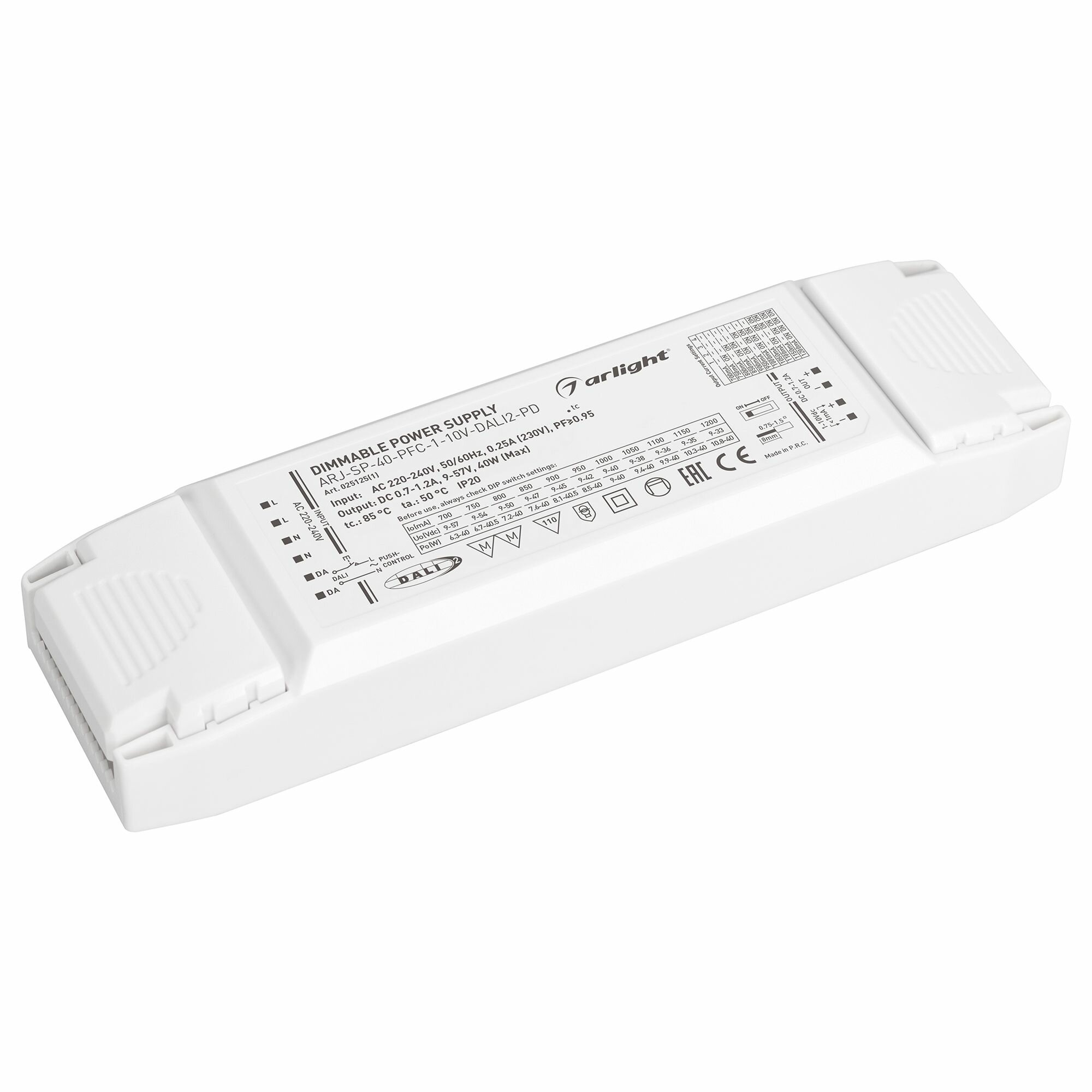 Блок питания для светильника Arlight ARJ-SP-40-PFC-1-10V-DALI2-PD (40W, 700-1200mA)