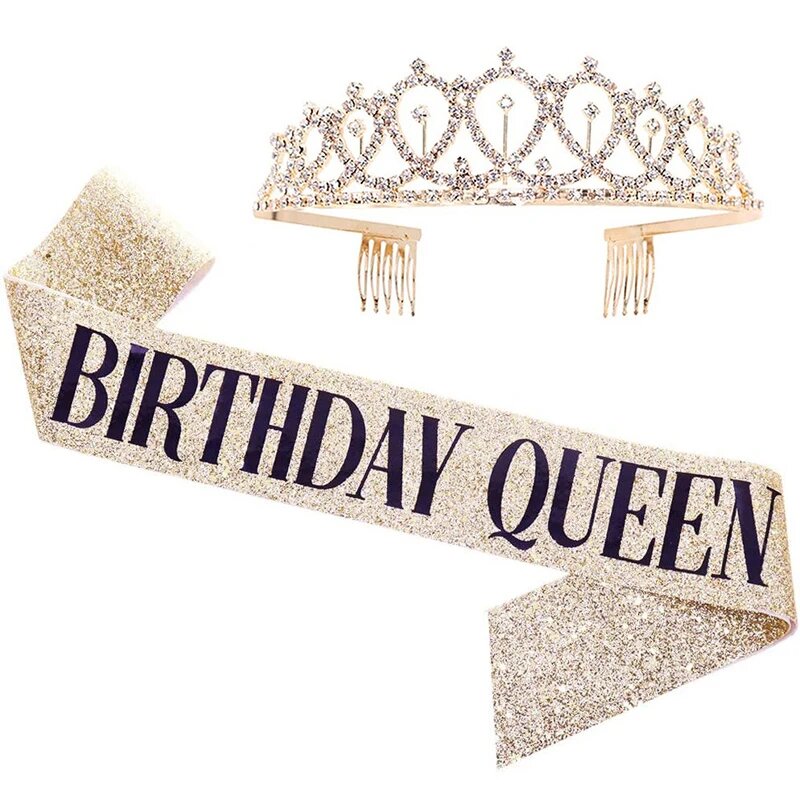 Корона и лента "Birthday Queen", золотистая