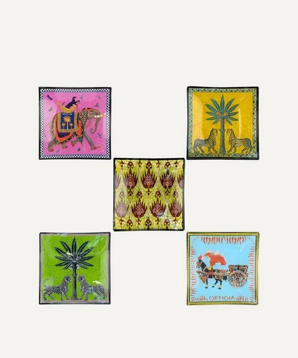 Ortigia Набор из 5-и декоративных тарелок Tin Carretto Glass Square Plates Set of Five