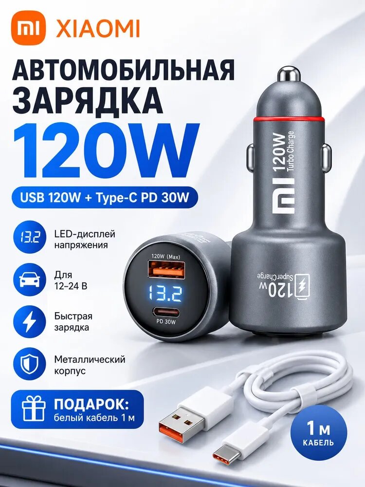 Автомобильное зарядное устройство 120W USB Type-C