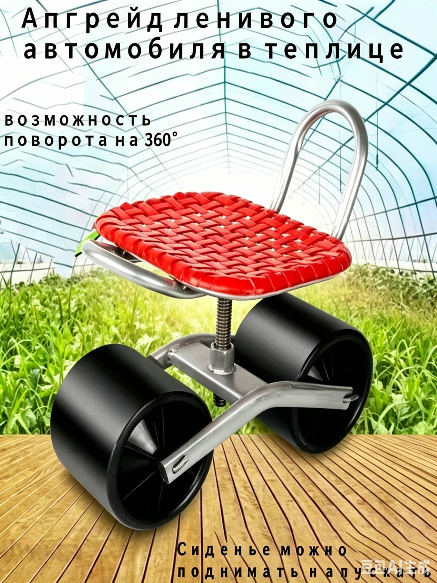 Садовый стул для работы в теплице, с возможностью 360° поворота и подъемным сиденьем, гидравлический, 44х32 см, 1 шт