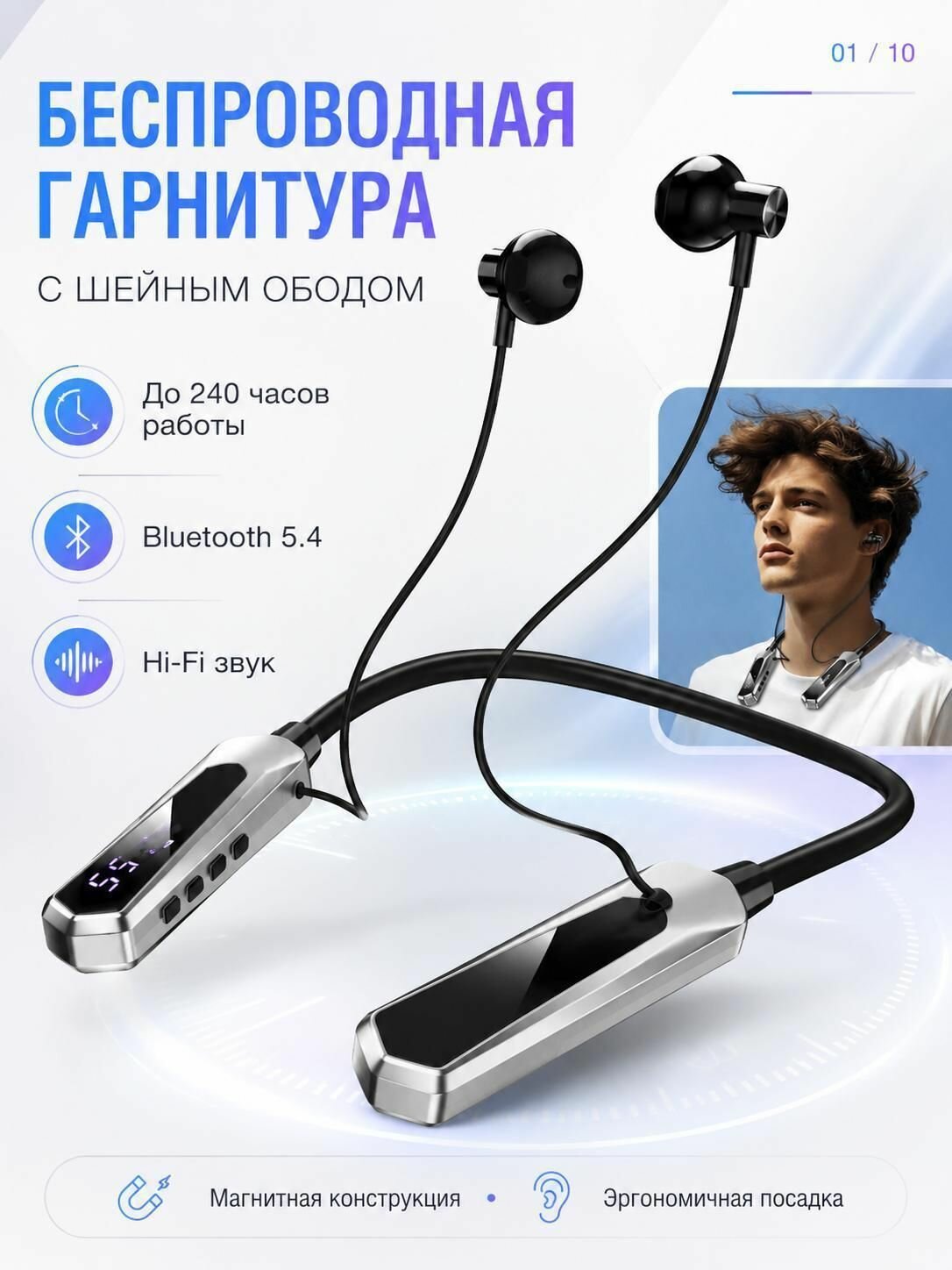 Наушники беспроводные Kakusiga Наушники беспроводные для Iphone и Android спортивные с шейным ободом Bluetooth