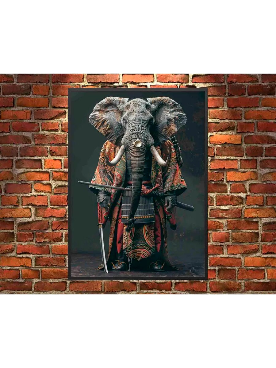 Африканский слон-животное-самурай 4, Плакат 30x42см