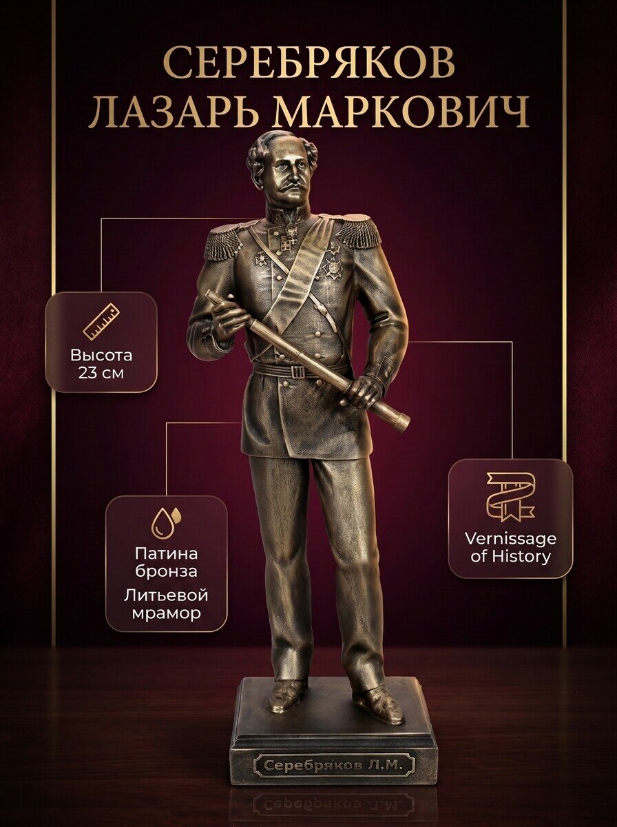 Статуэтка Серебряков Л. М, 23 см, литьевой мрамор, цвет патина бронза, фирменная коробка