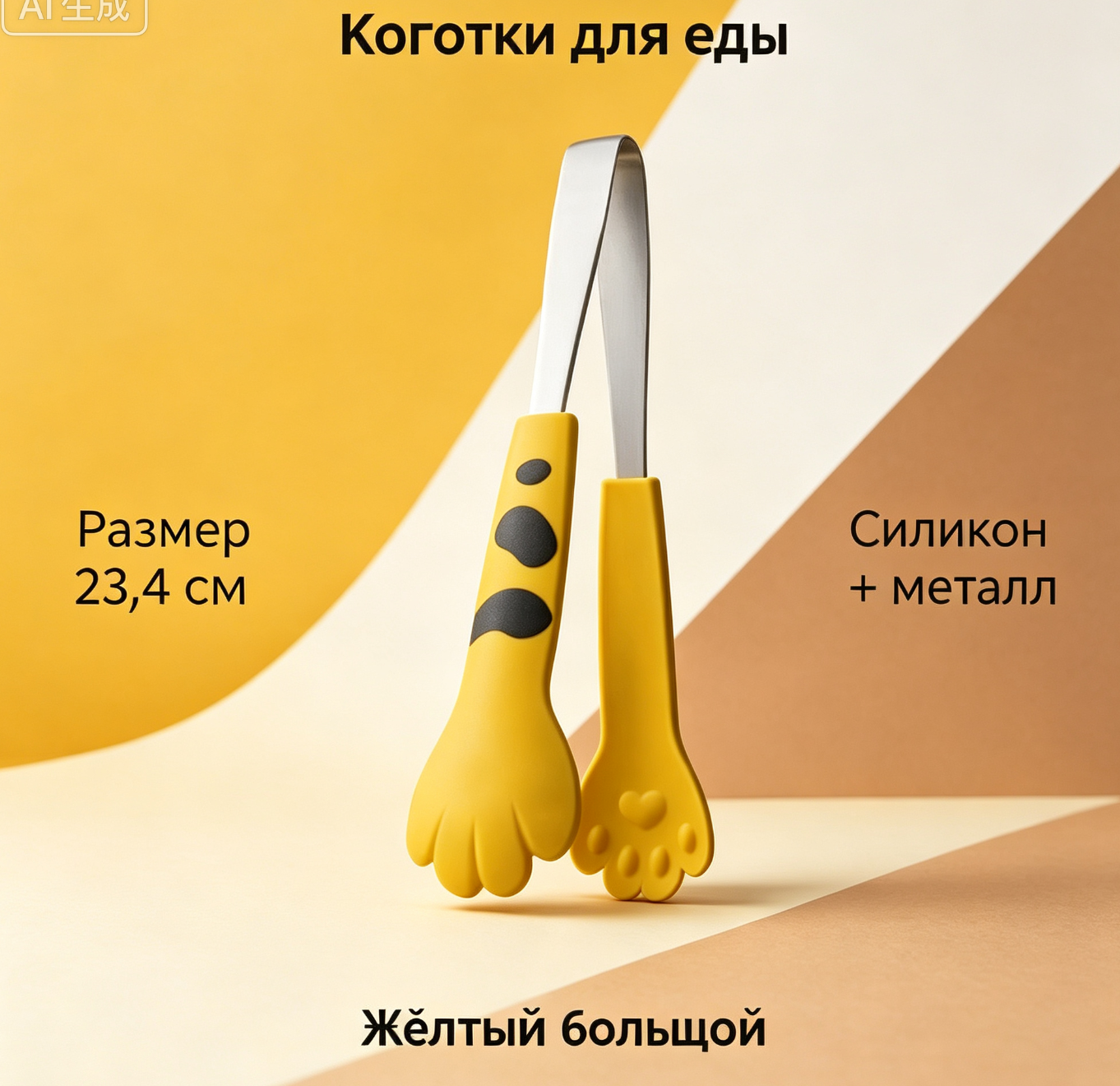 Кухонный щипец для продуктов форма кошачьей лапки, силиконовый щипец, для гриля, салата и жарки, желтый цвет