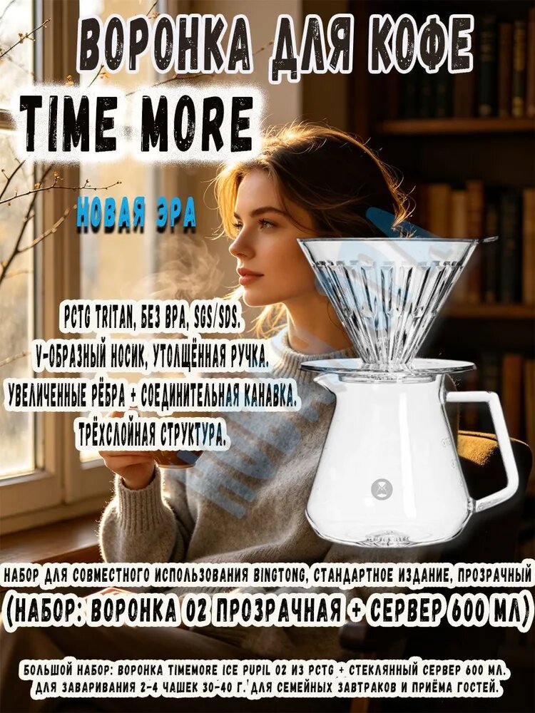 Timemore Воронка для кофе Ice Pupil 02, 600 мл, Прозрачный, PCTG