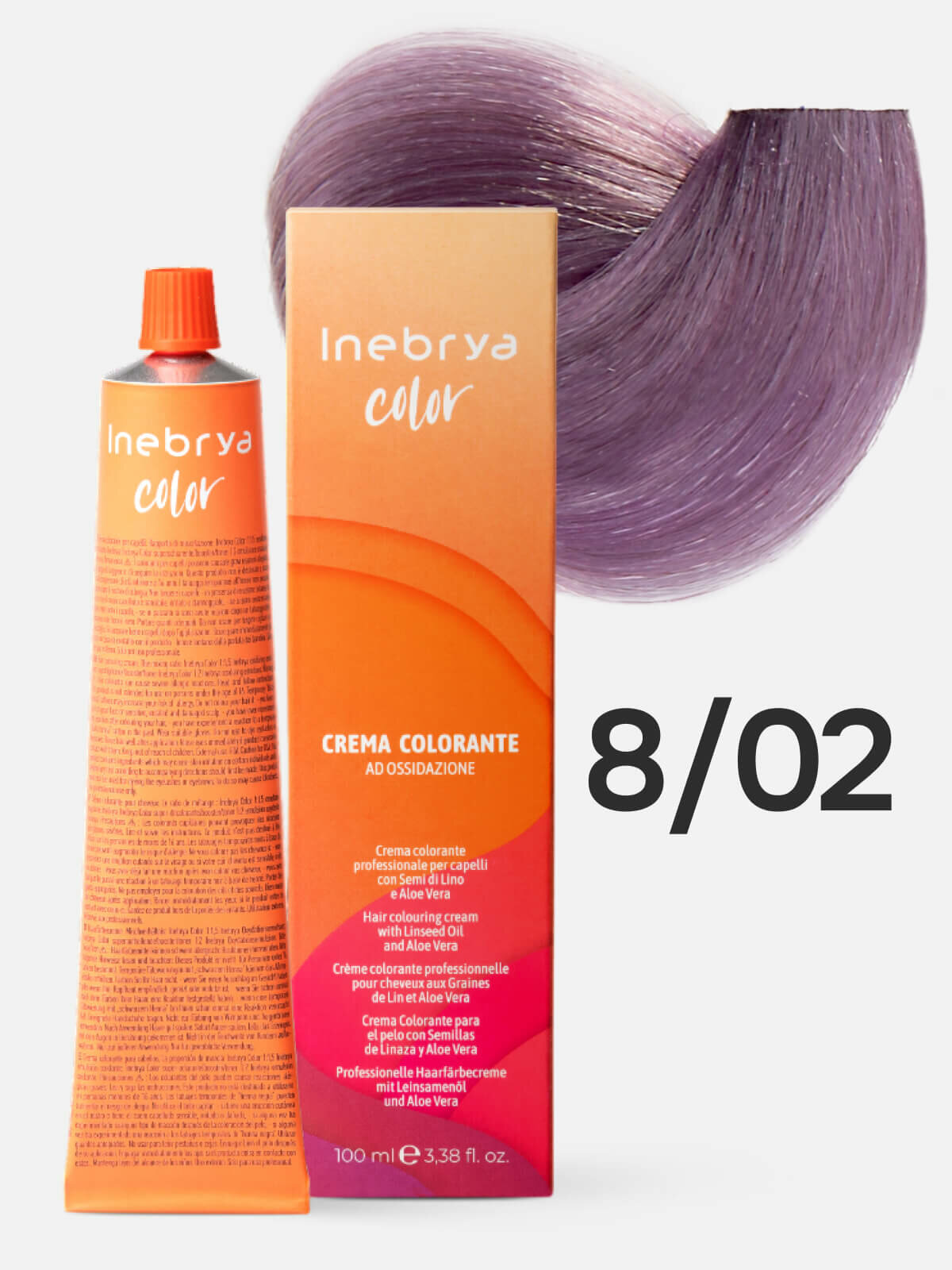 Крем - краска для волос профессиональная Inebrya Color Professional 8/02 Светлый русый Натуральный фиолетовый, 100 мл