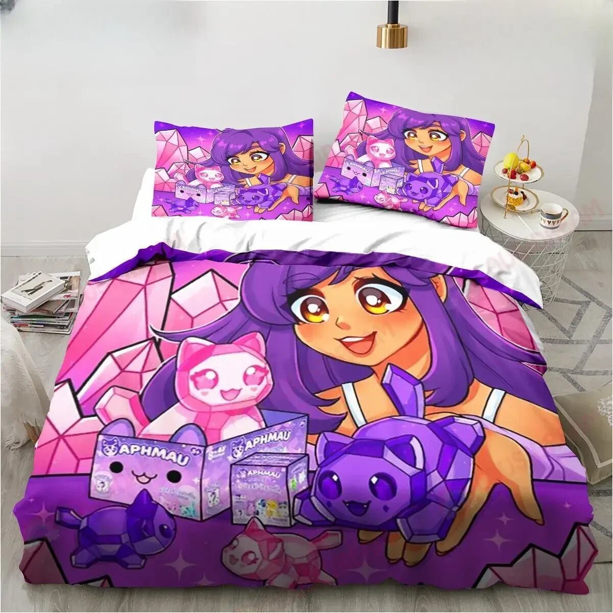 Комплект одеял 3D с принтом Aphmau, мультяшный стиль, размеры Single / Twin / Double, детское постельное бельё из мягкого полиэстера