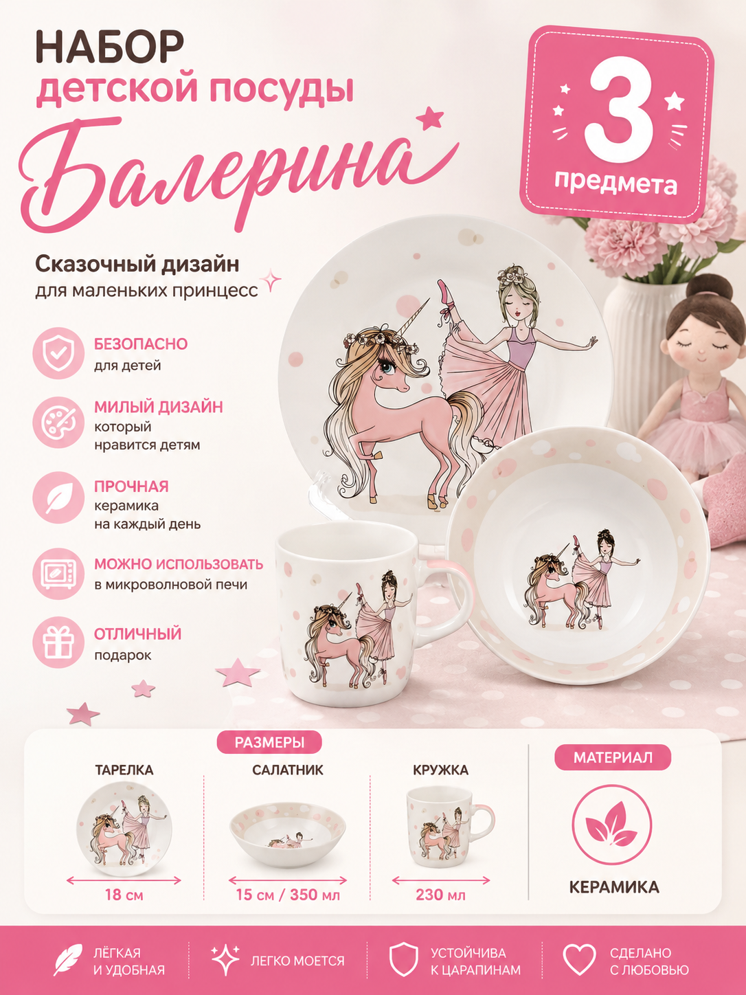 Набор детской посуды из керамики Набор для кормления