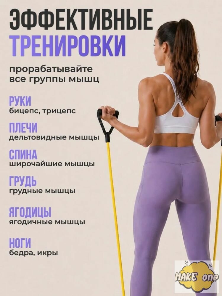 Эспандер трубчатый желтый 4 кг для дома и фитнеса, компактный, с ручками — фото 1