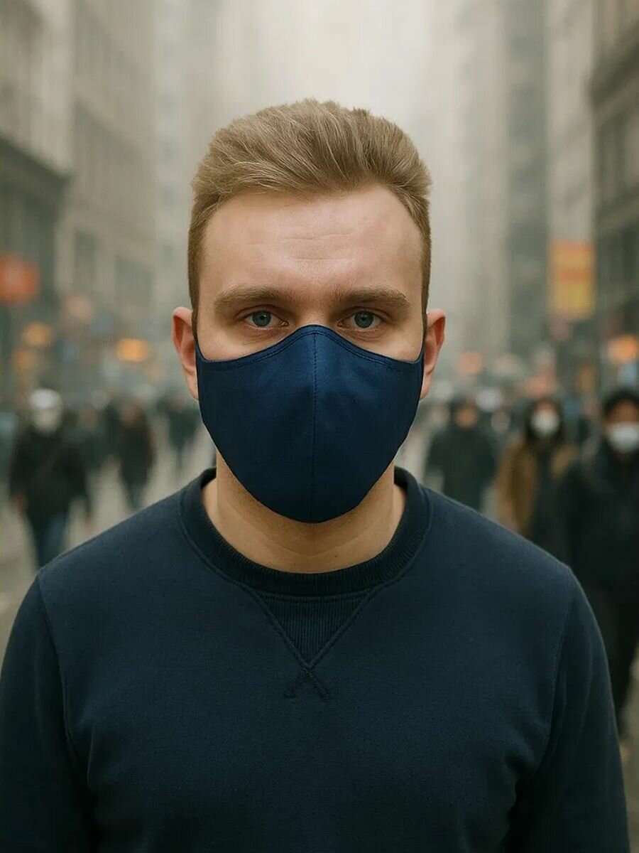Защитная маска для лица BASCA BSC-1 (хлопок-п/э) - Темно-синяя