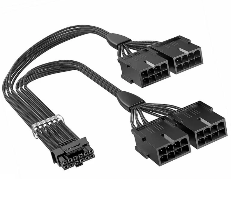 Кабель PCI-E 5.0 для подключения графического процессора к блоку питания, 16(12+4)-контактный разъем "папа" - 3x8(6+2)-контактный разъем "мама" с оплеткой для RTX 3090Ti 4070Ti 4080 4090