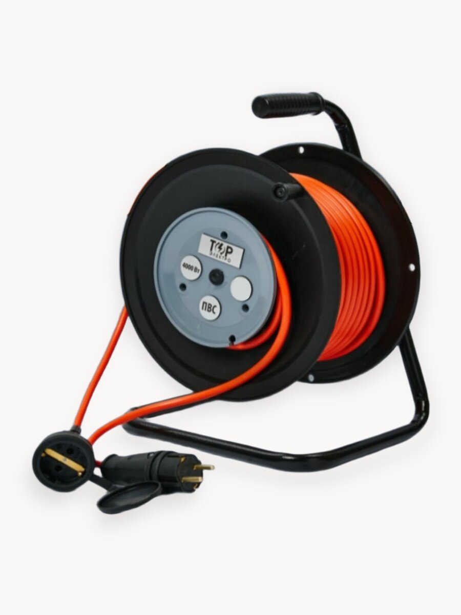 Удлинитель силовой на садовой катушке ТОР, ПВС 4000 Вт, 20 метров, с заземлением ПВС 3х2.5, 16А, IP44, 220В